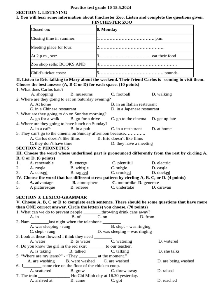 Practice Test Grade 10 15.5.2024 | PDF | Trick Or Treating | Halloween