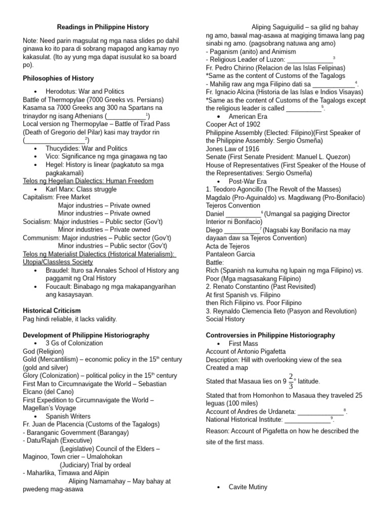 Philippine History Readings Overview | PDF | President Of The ...