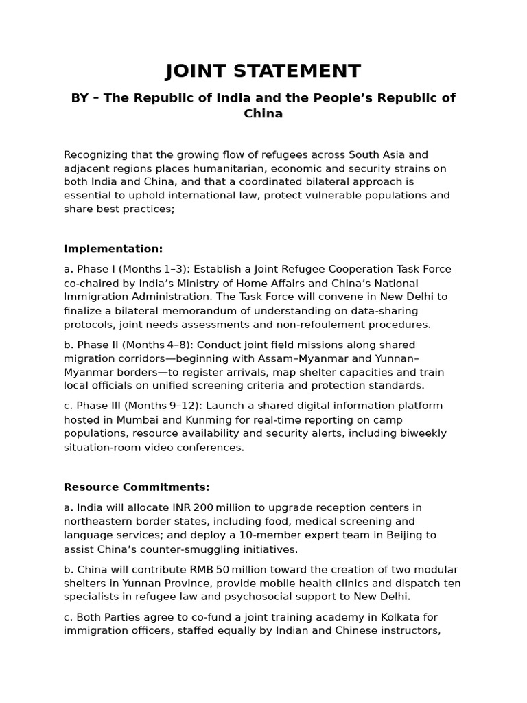 India-China Joint Refugee Cooperation Plan | PDF | Refugee | China