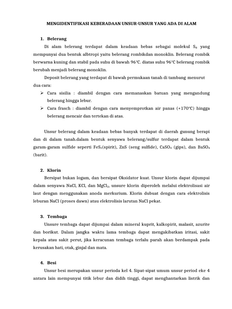 Unsur Kimia dan Sifatnya di Alam | PDF