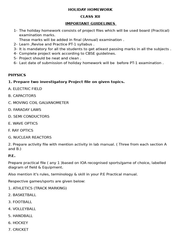 Class XII Holiday Homework Guidelines | PDF | Coca Cola
