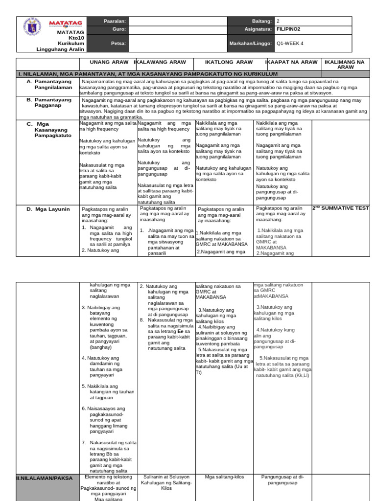 G2 Filipino DLL W4 | PDF