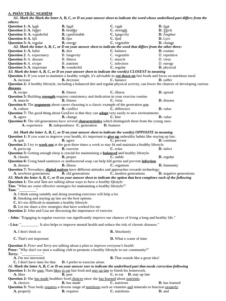 Health and Lifestyle Quiz Questions | PDF | Healthy Diet | Mental Health