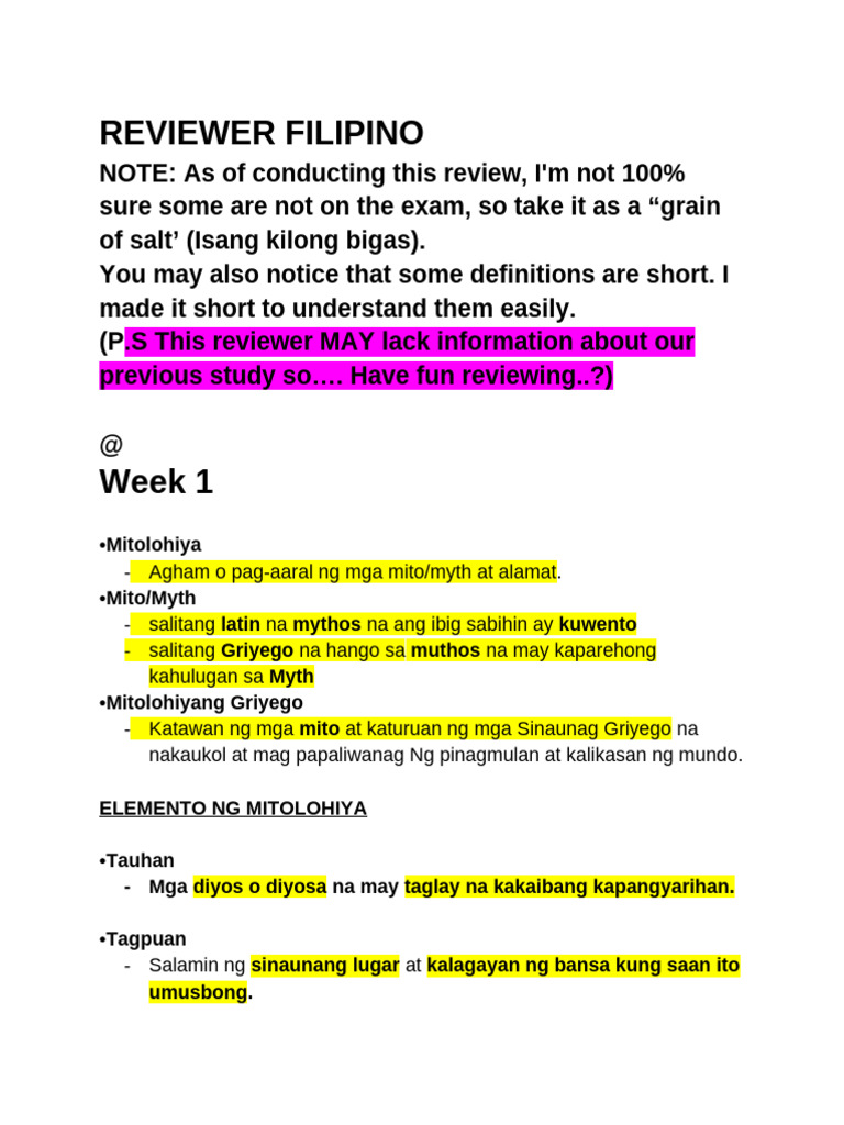 Filipino Reviewer 2nd Quarter | PDF
