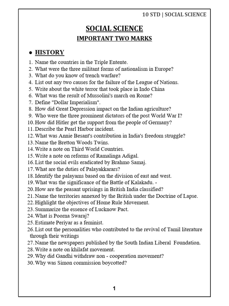 10th Social Important Ques | PDF | Tamil Nadu | Gross Domestic Product