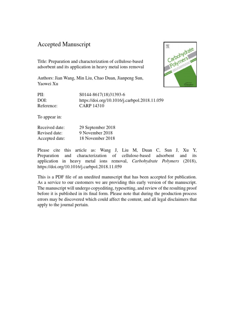 Preparation and Characterization of Cellulose Base Heavy Metal Ion ...