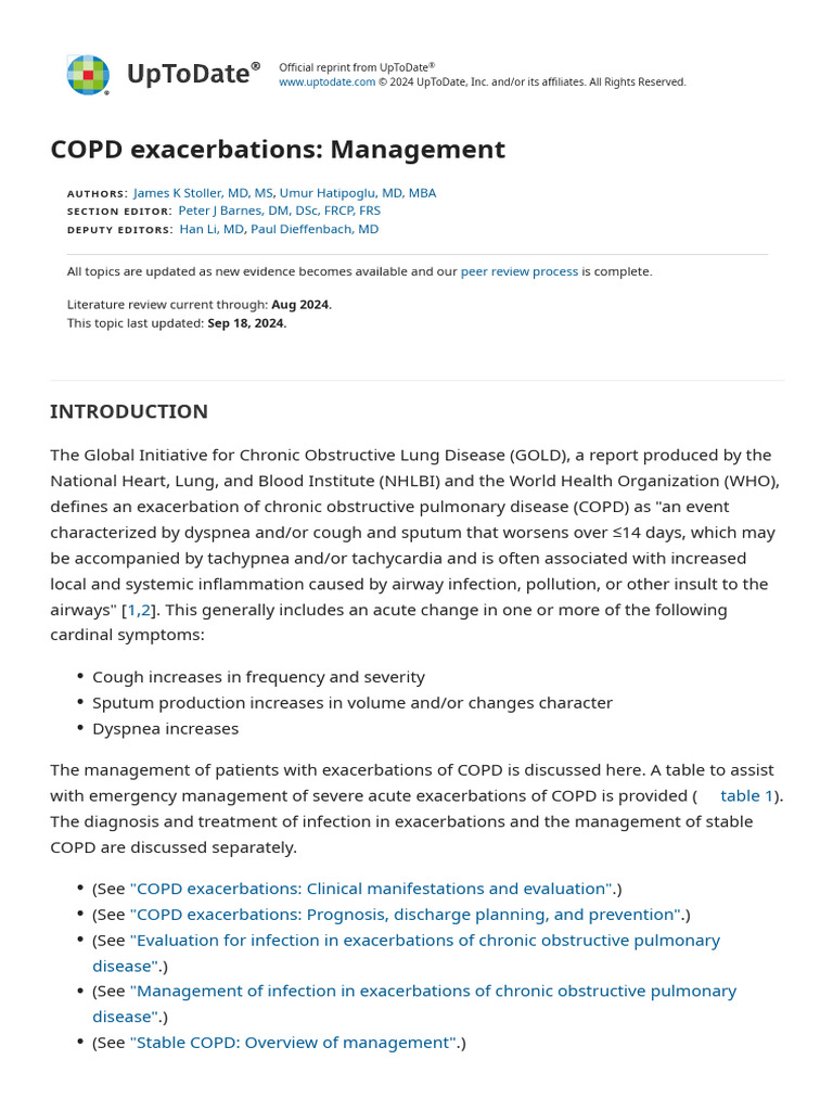 COPD Exacerbations - Management - UpToDate | PDF | Chronic Obstructive Pulmonary Disease ...