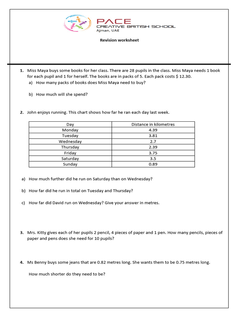 Year 5 Maths Revision Worksheet | PDF
