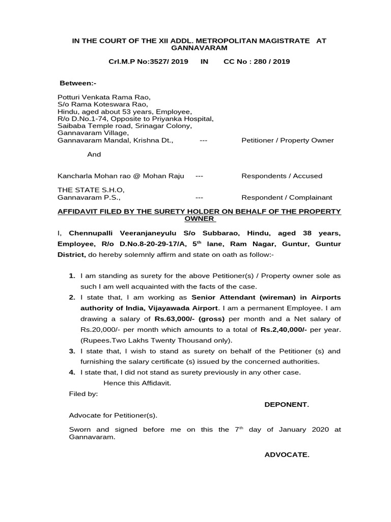 Affidavit For Surety - Employee Model | PDF