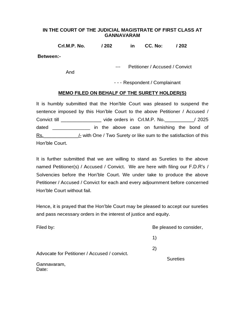 Surety Memo for Court Proceedings | PDF | Surety | Bail