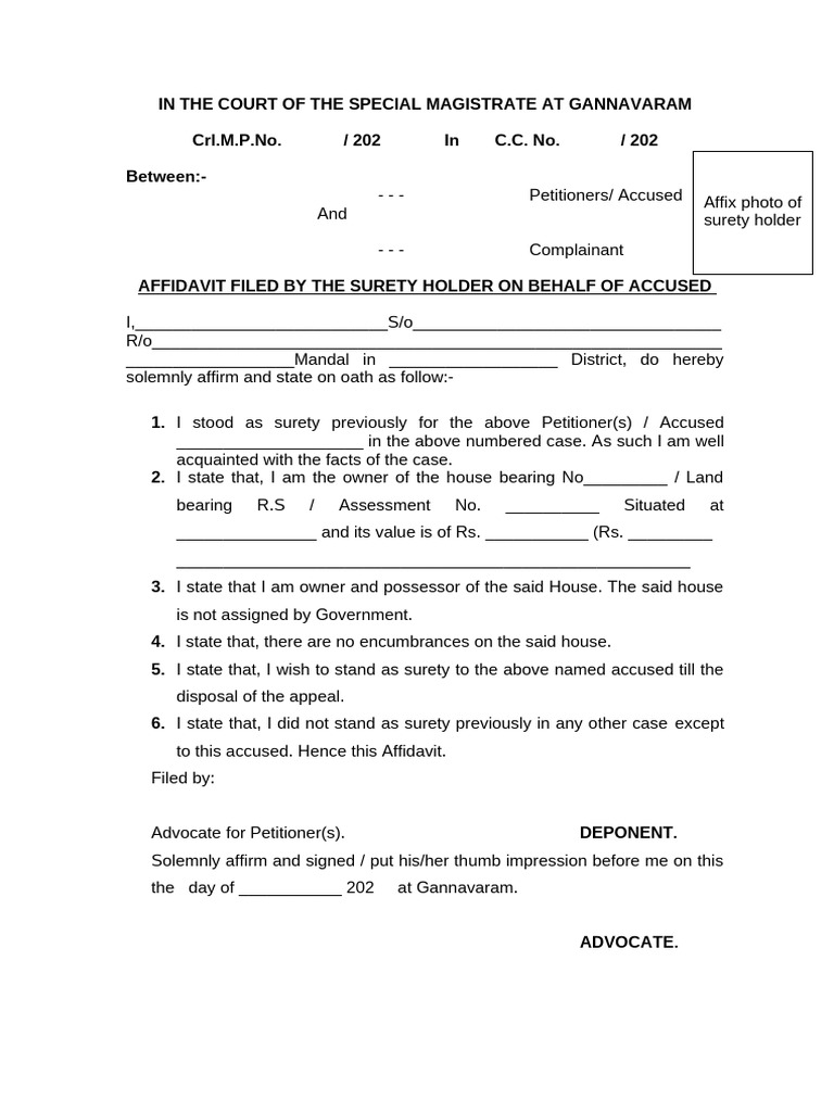 Affidavit For Surety - House - Model - After Conviction | PDF ...
