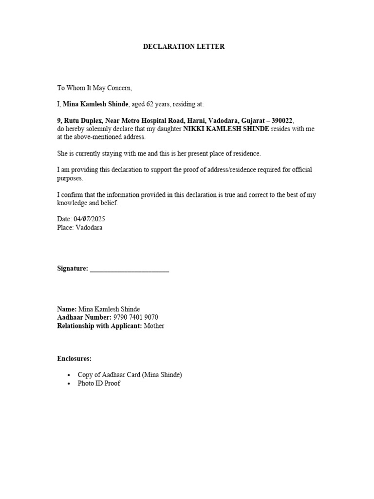 Declaration Letter | PDF