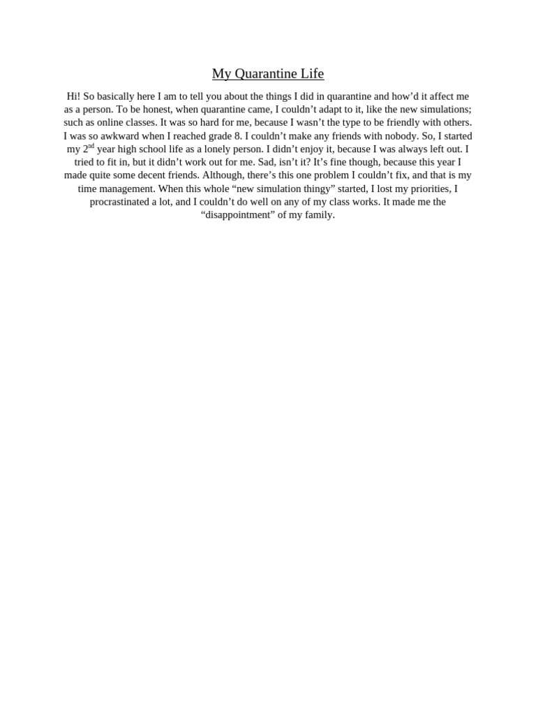 My Quarantine Life | PDF