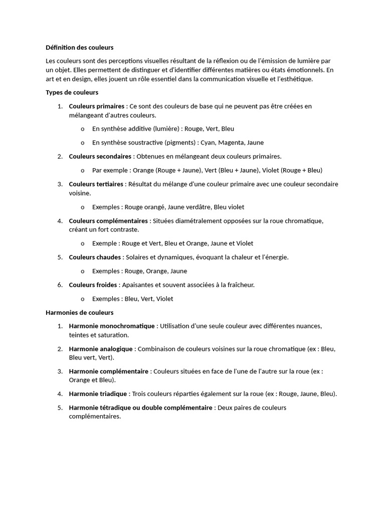 Définition et types de couleurs | PDF | Couleur | Rouge