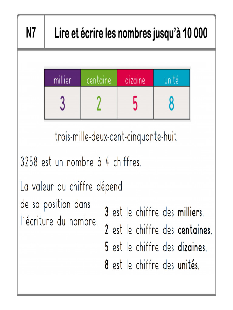 N7 - Lire Et Écrire Les Nombres Jusqu'à 10 000 | PDF
