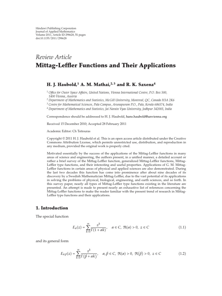 Mittag Leffler Functions And Their Applications Pdf Laplace Transform Function Mathematics