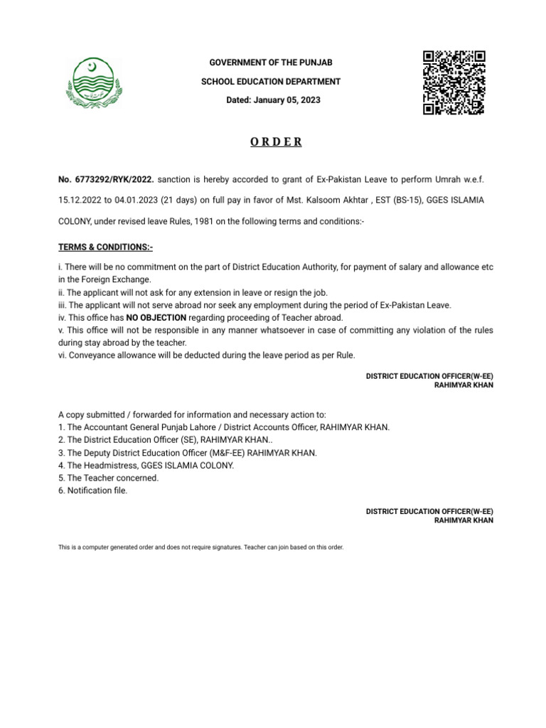 Ex-Pakistan Leave Approval for Umrah | PDF