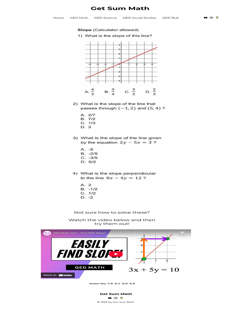 GED Slope Calculation Practice Guide | PDF