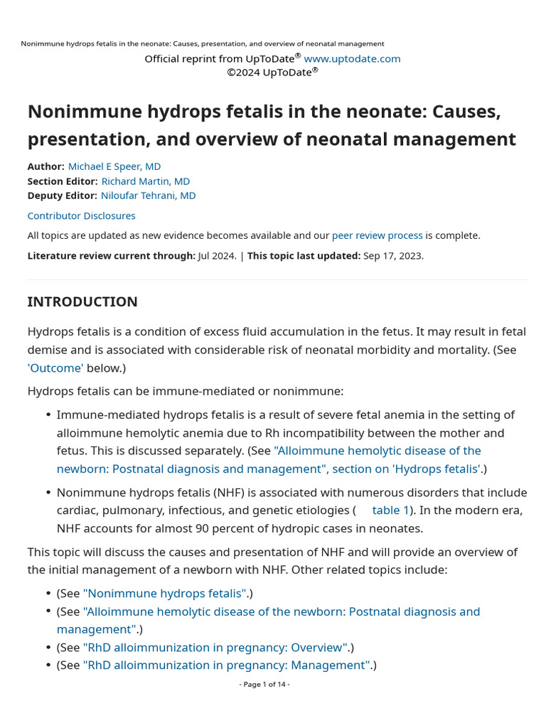Nonimmune Hydrops Fetalis in The Neonate Causes, Presentation | PDF ...