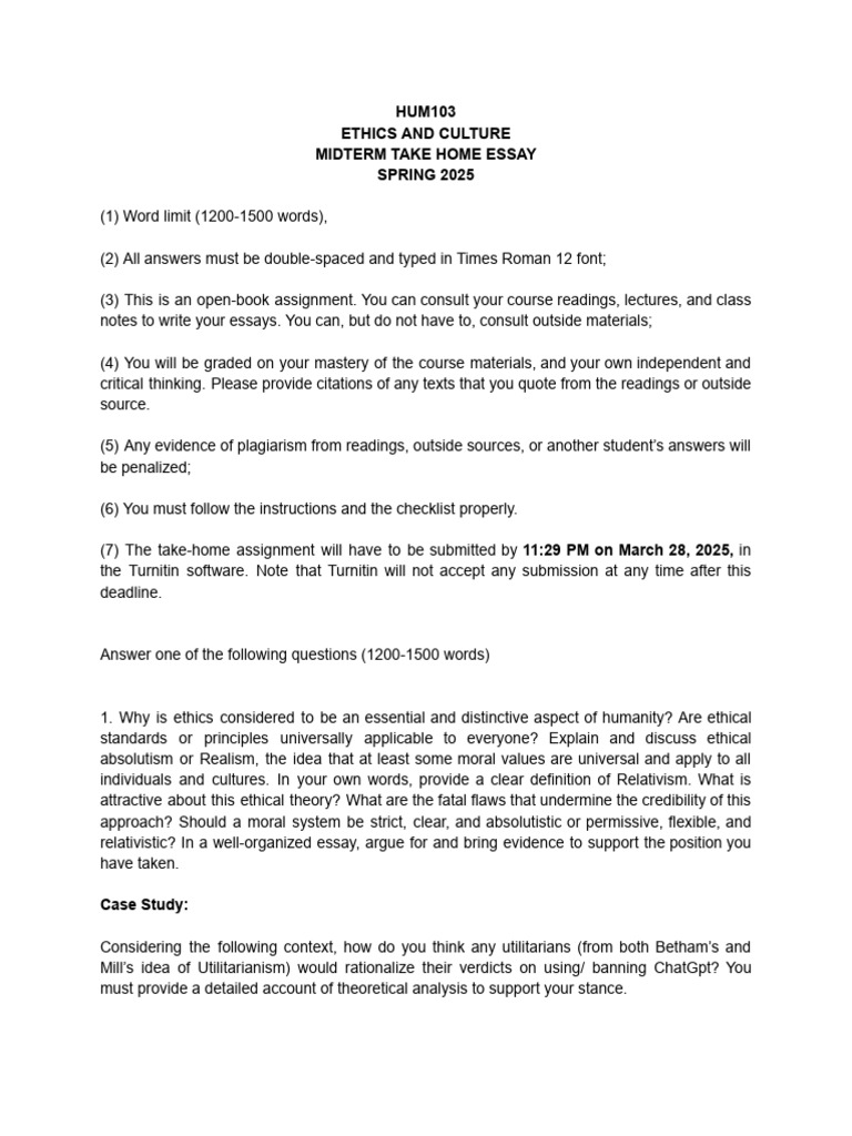 Ethics and Culture Midterm Essay Guide | PDF