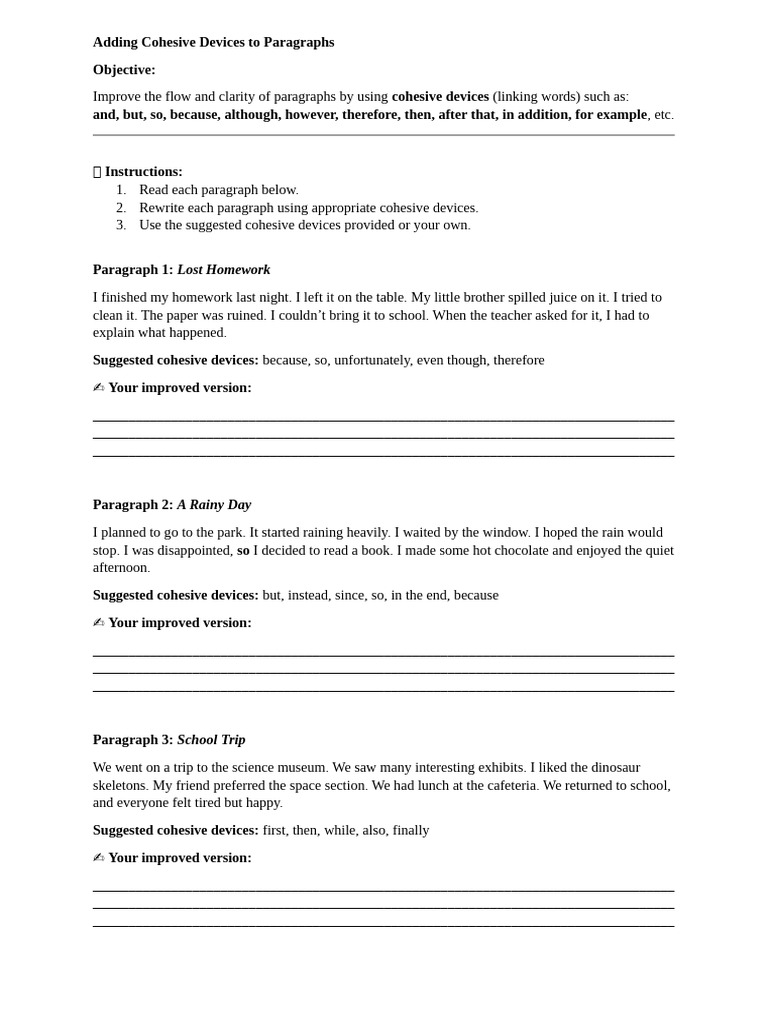 Enhancing Paragraphs with Cohesive Devices | PDF