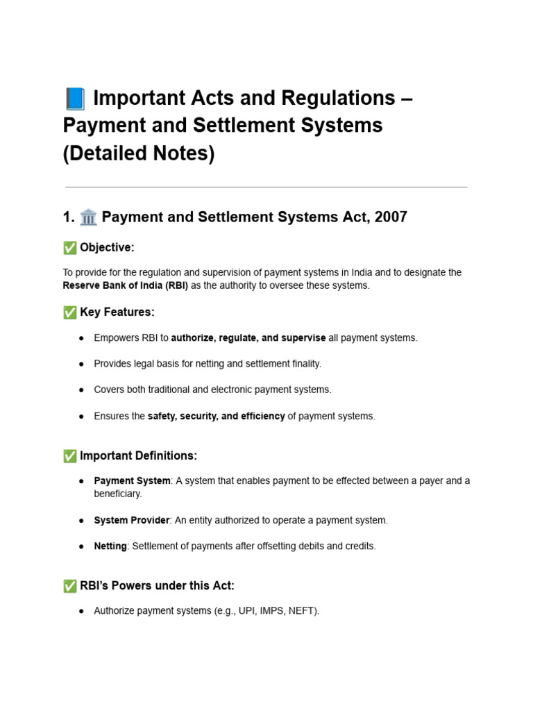 Part 9. Important Acts and Regulations - Payment and Settlement Systems ...