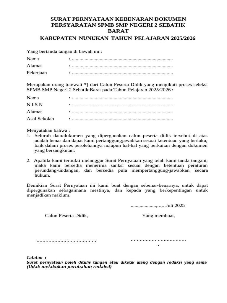 Surat Pernyataan Kebenaran Dokumen | PDF