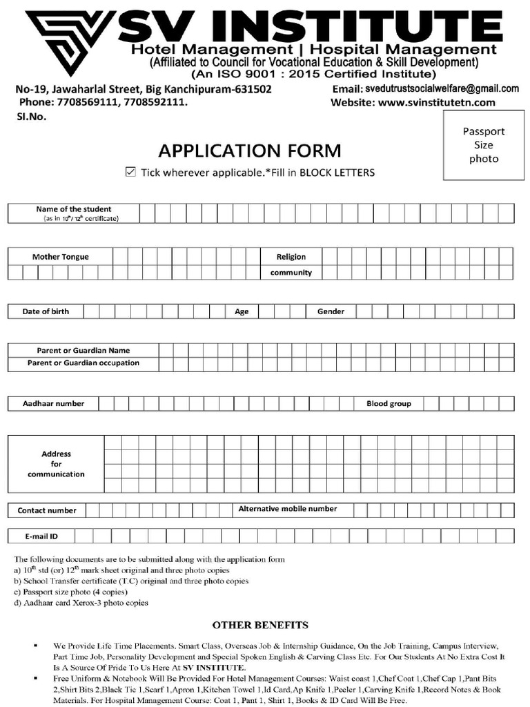 SV Institute Application 2025 | PDF