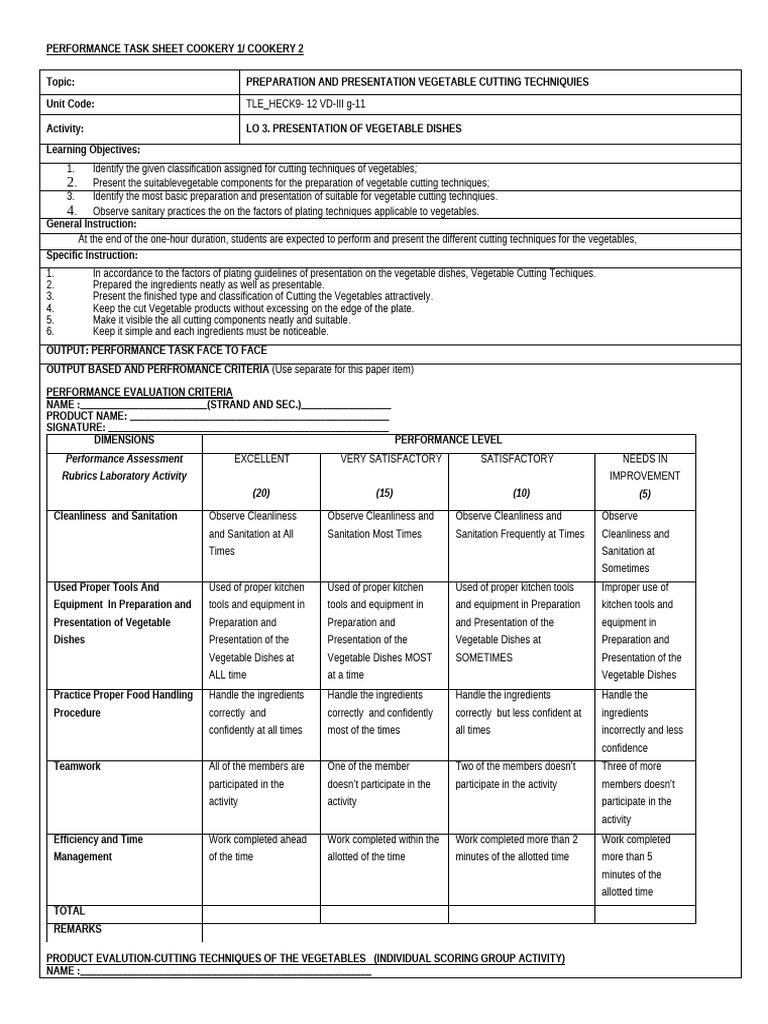 THIRD QTR Performance-TasK-Sheet COOKERY1 COOKERY2 - 2024 | PDF
