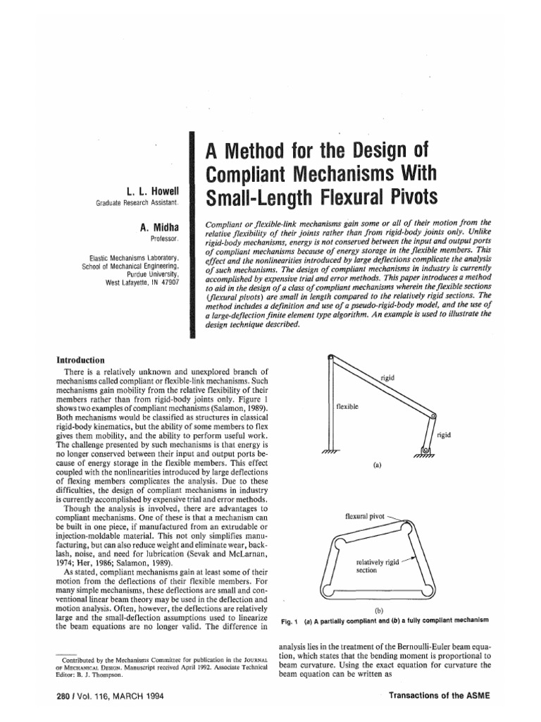 A Method For The Design of Compliant Mechanisms With Small-Length Flexural Pivots | PDF ...