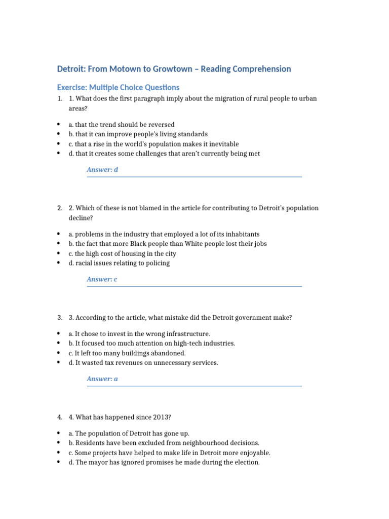 Detroit's Urban Shift: Reading Comprehension | PDF