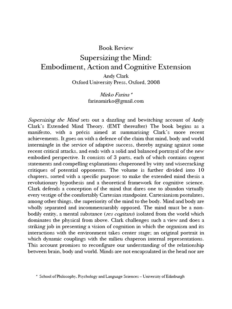 Review of Andy Clark's Extended Mind Theory | PDF | Mind | Experience
