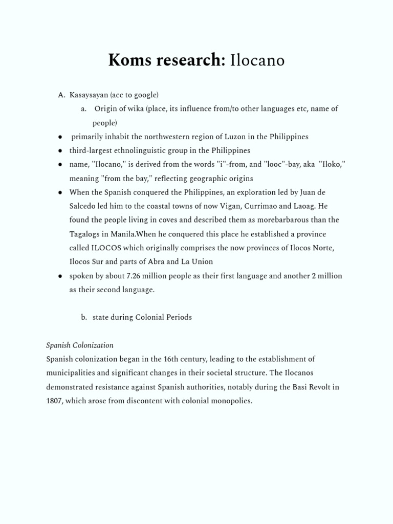 Ilocano Language Research | PDF | Philippines | Southeast Asia