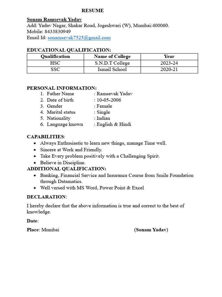 Sonam Resume | PDF