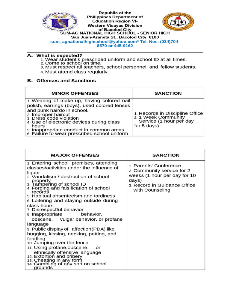 Senior High School Discipline Policies | PDF