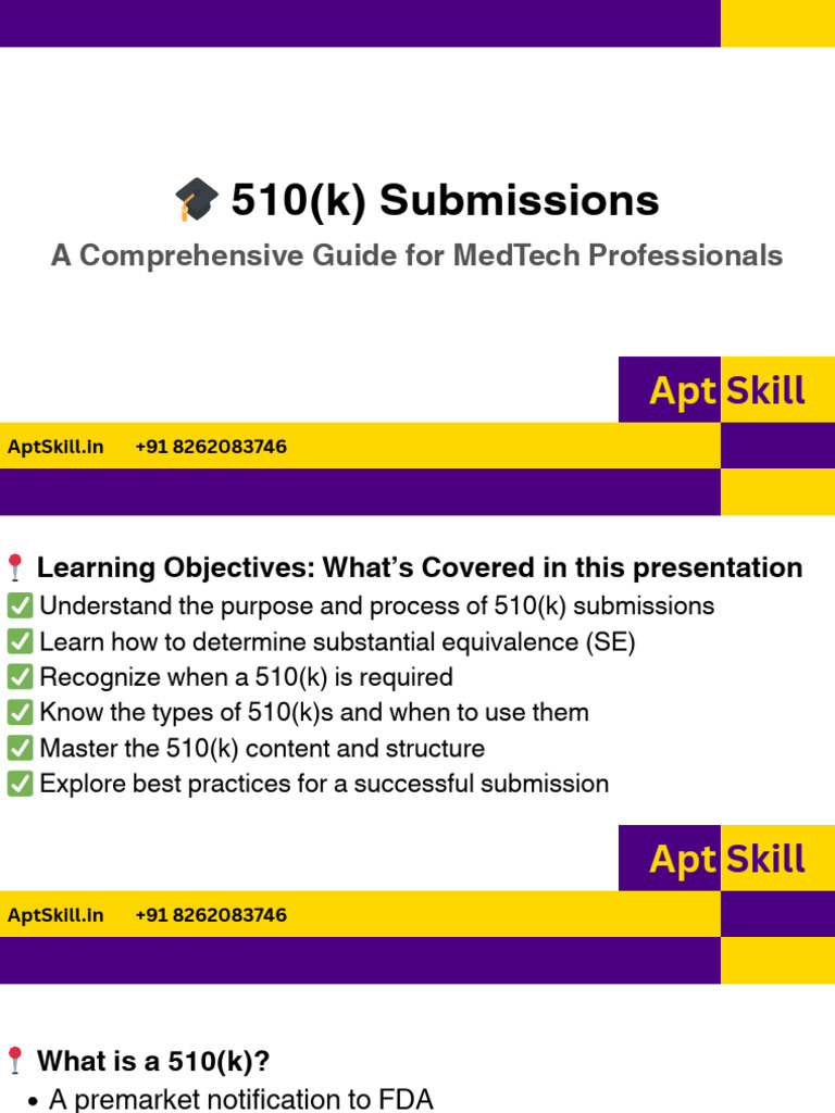 510 (K) Submission - Key Insights For MedTech Professionals | PDF