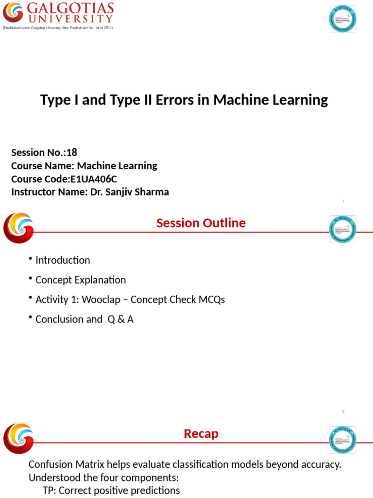 Type I and Type II Errors in Machine Learning - L18 | PDF | Type I And ...