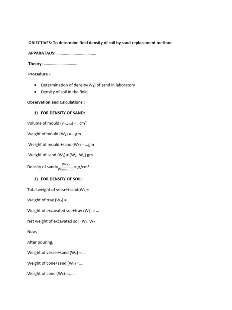 Sand Replacement Method | PDF