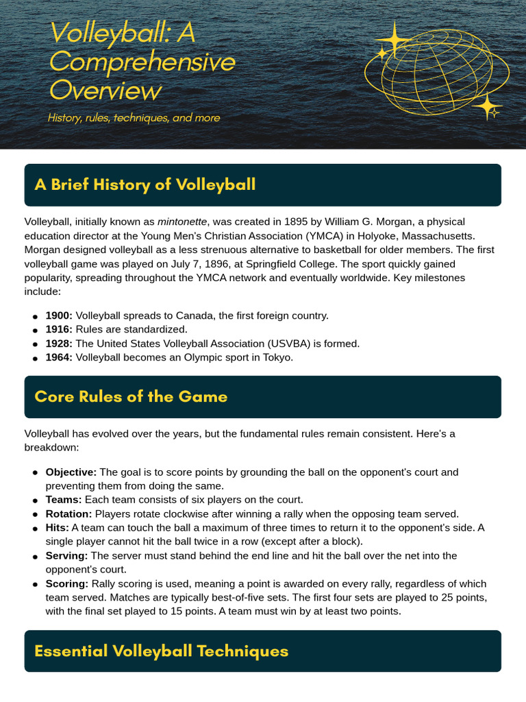 Volleyball: History, Rules, and Techniques | PDF | Volleyball | Sports