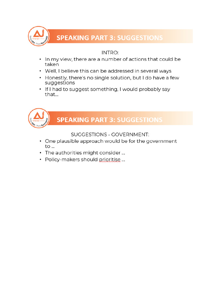 Suggestion - Speaking Part 3 | PDF
