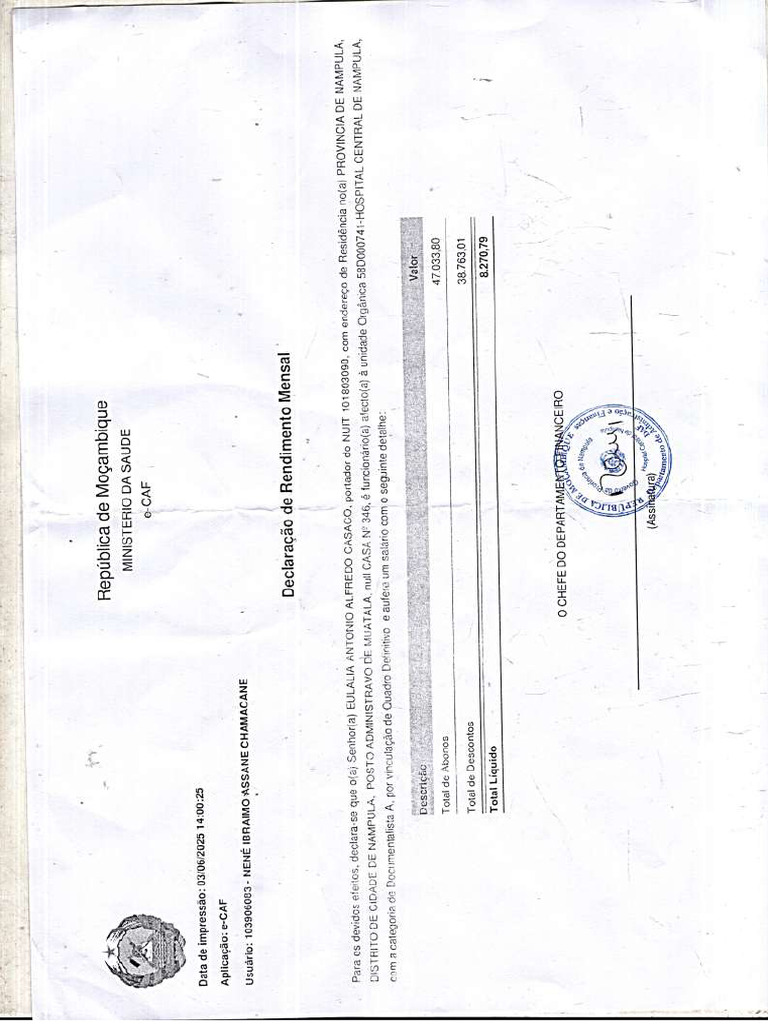 Declaracao de Rendimento | PDF