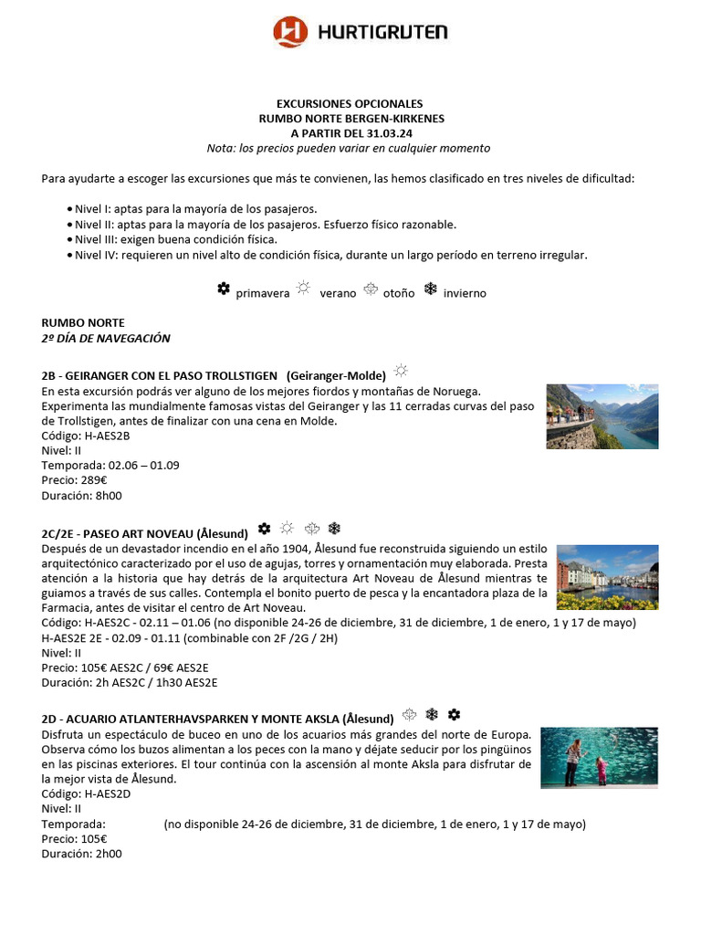 Hurtigruten Excursiones Bgokkn Viaje Original | PDF