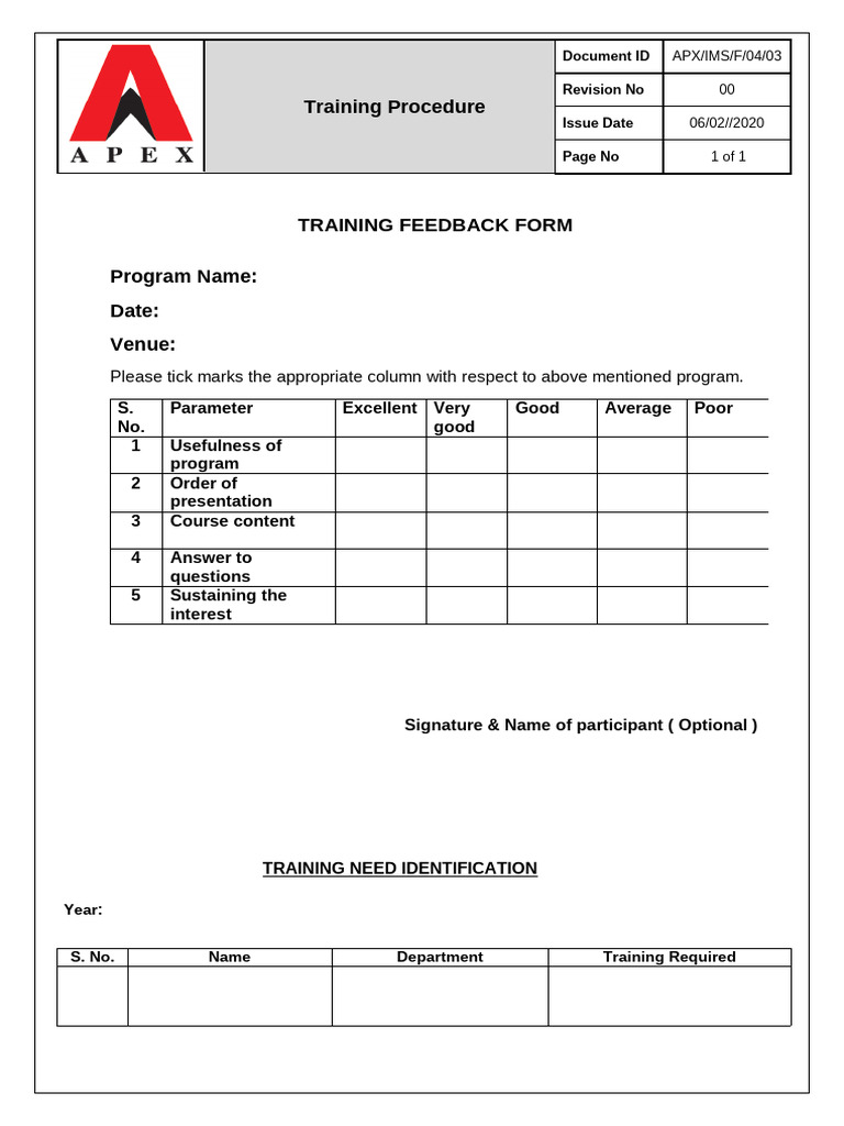 APX IMS F 04 03 Training Need Identification | PDF