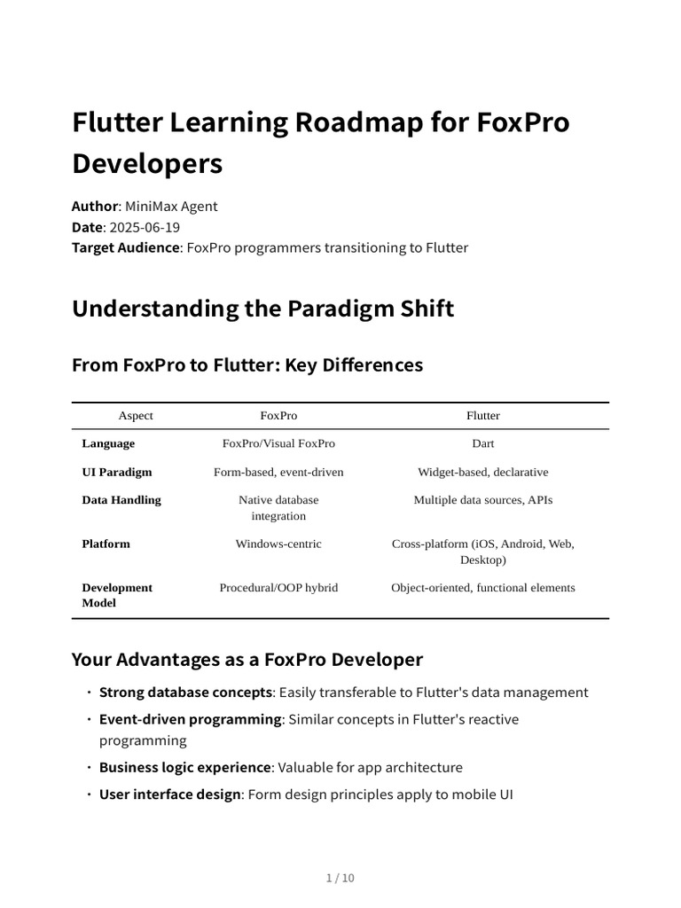 Flutter - Learning - Roadmap For Foxpro Programming | PDF | Mobile App | Computer Programming