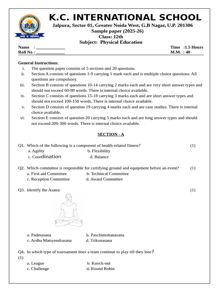 Class 12 Physical Education Sample Paper | PDF | Diseases And Disorders ...
