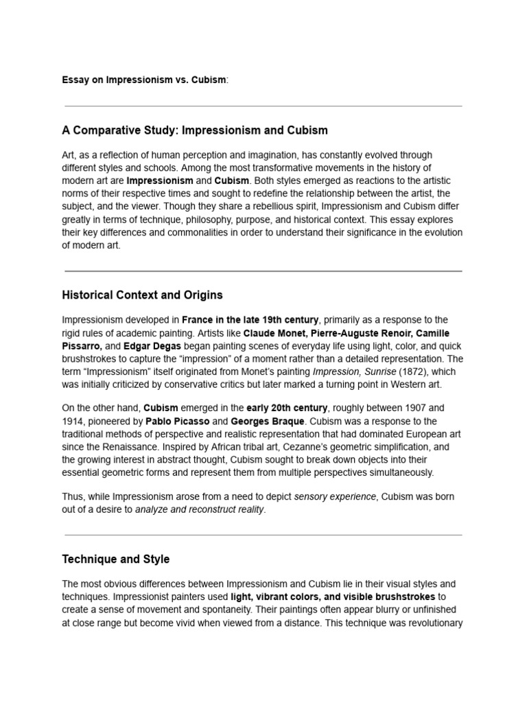 Impressionism vs. Cubism: A Comparison | PDF | Cubism | Impressionism