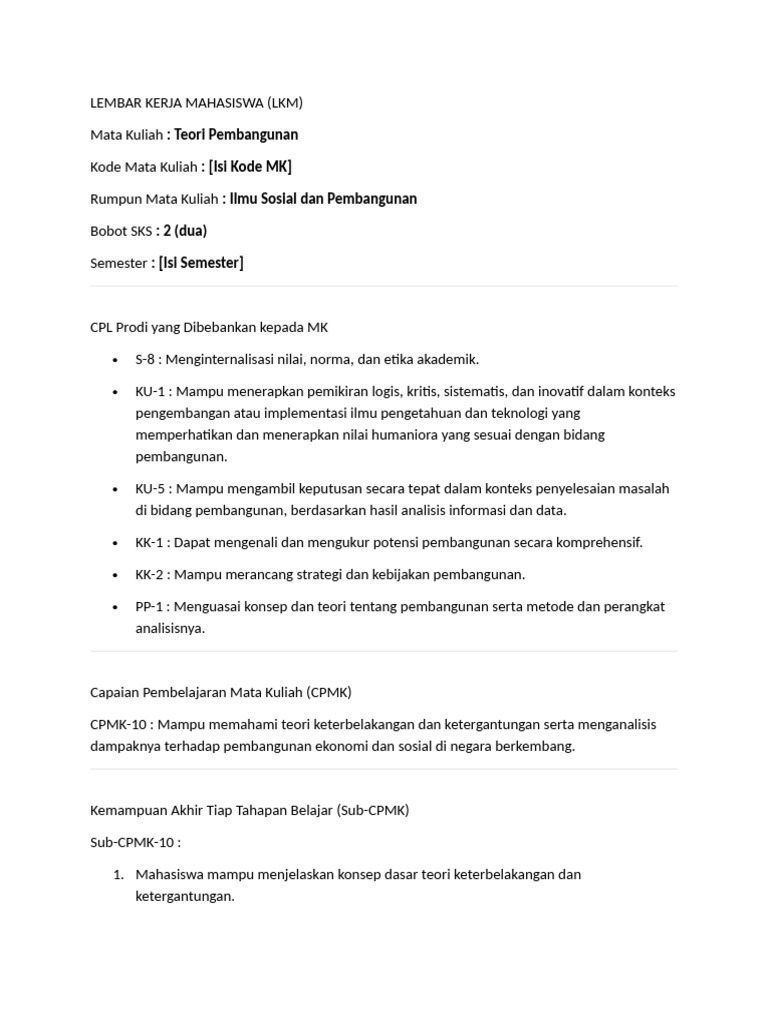 Lembar Kerja Mahasiswa | PDF