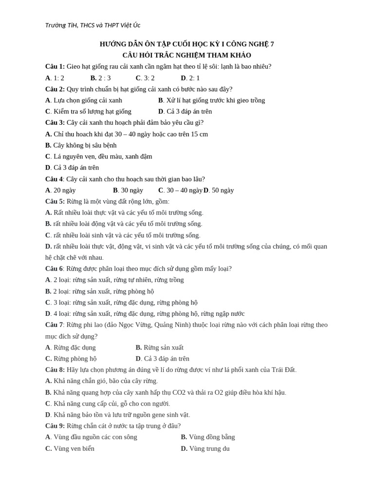 Ôn tập HKI - CN7 | PDF