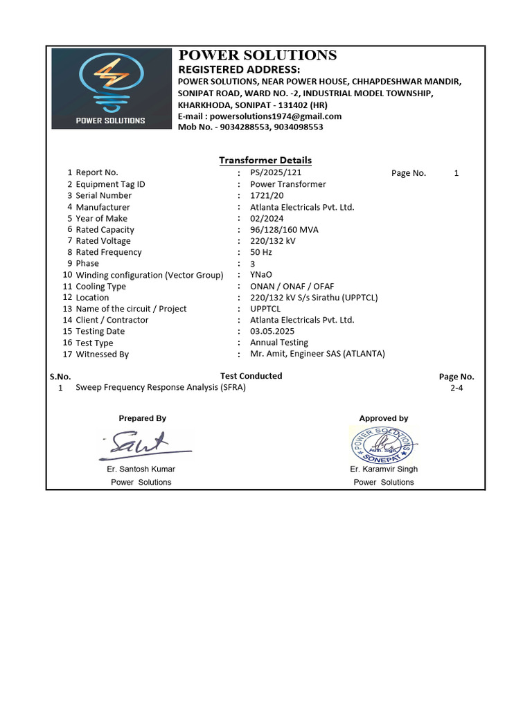 121 Report Atlanta, Sirathu 160 MVA 1721-20 Dtd. 03.05.2025 | PDF ...