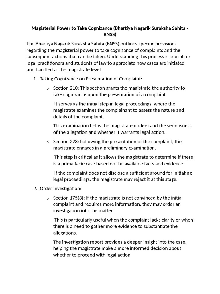 BNSS Section 2: Magisterial Cognizance | PDF | Bail | Search Warrant